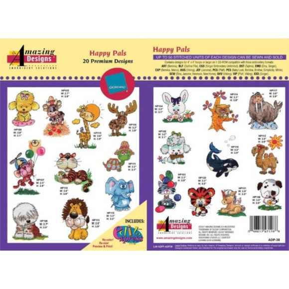 Office | Amazing Designs Adp38 Happy Pals Embroidery Designs Collection ...